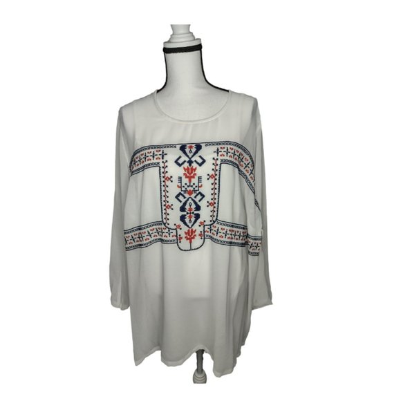 Simply Emma | Tops | Nwt Simply Emma Embroidered Sheer Boho Blouse ...